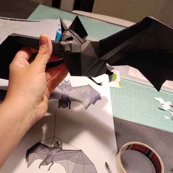 Papercraft PDF Halloween Bat, SVG Pepakura Bat Template, Low Poly ...