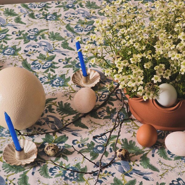 Multi Color off White Indian Hand Block Printed Tablecloth, Gift for ...