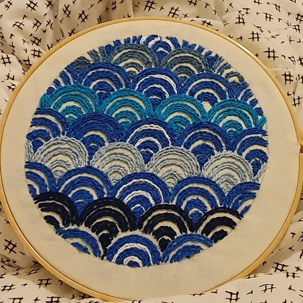 Waves Hand Embroidery Pattern, Pre Printed Fabric PLUS PDF Pattern ...