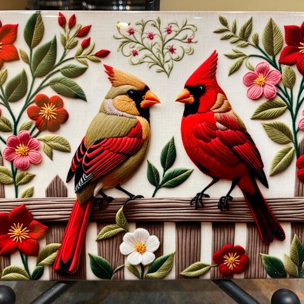 Stained Glass Cardinal on Birdbath Decorative Ceramic Tile | Gift for ...