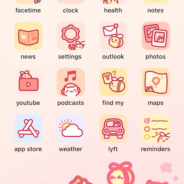 Sunflower Bee App Icon Set | Kawaii Aesthetic Pack for Android IOS ...