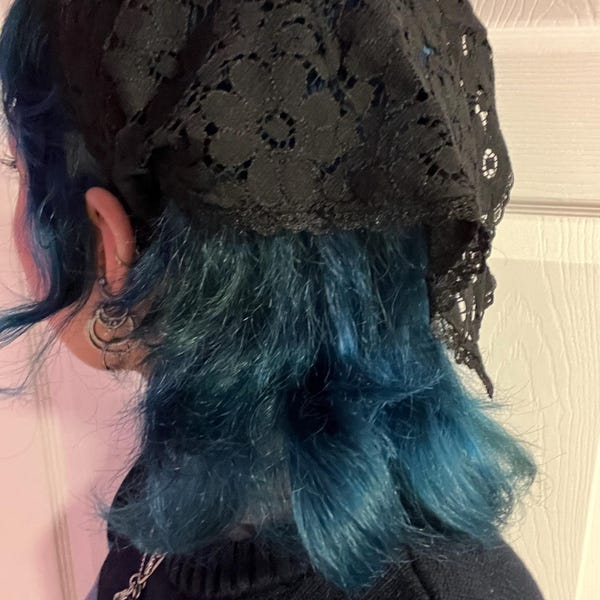 Black Floral Lace Sheer Triangle Headband With Lace Trim - Head Scarf ...