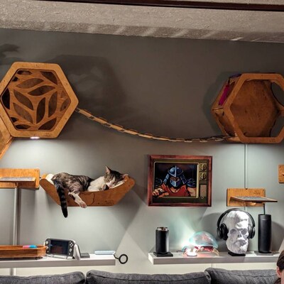 Cat Wall Mount Furniture, Cat Wall Bed, Wooden Cat Hexagon Shelves ...
