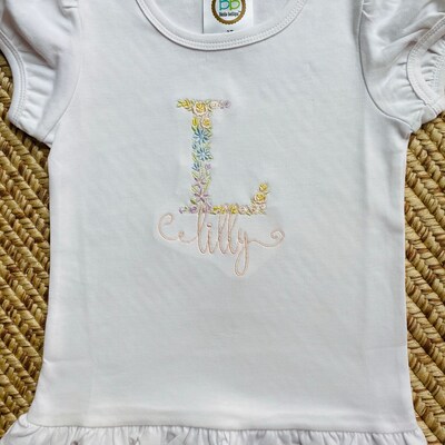 Machine Embroidery LETTER L Uppercase 97mm / 3.85 Tall Dainty Floral ...