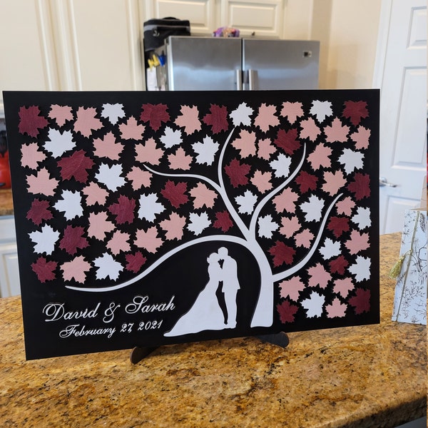 Autumn Wedding Guestbook Alternative Tree of Maple Leaves Guest Book 3D ...