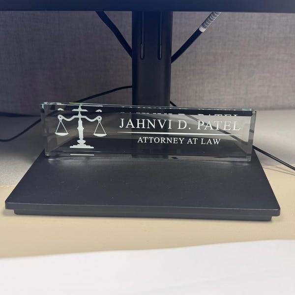 Attorney Glass Office Desk Name Plate, Clear JD Judge Nameplate, Lawyer ...