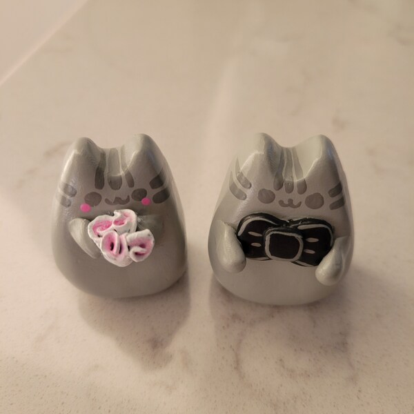 Pusheen the Cat Gray Wedding Cake Topper Couple Figure Custom Order - Etsy