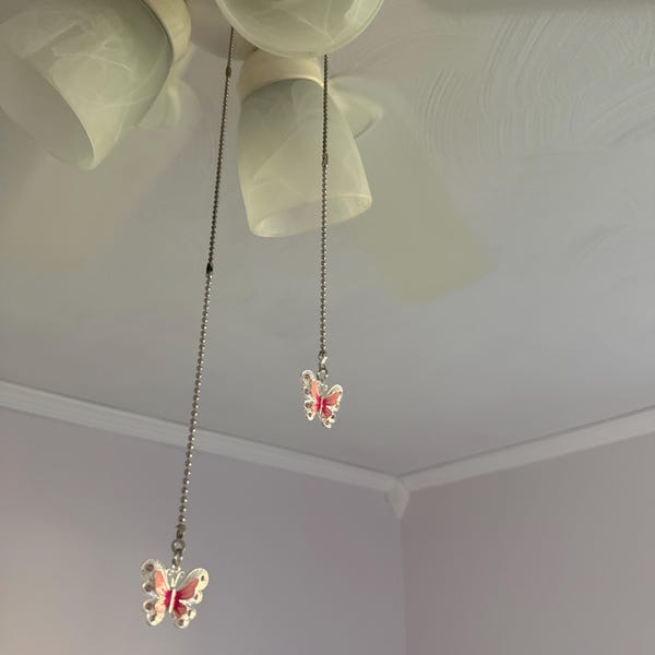 Set of Two - Little Pink Butterfly - Ceiling Fan Pull Chains Great ...