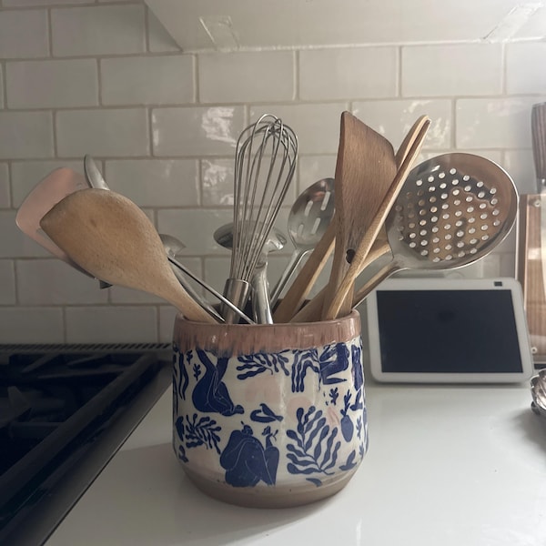 Ceramic Utensil Holder, Matisse Inspired Dancing Ladies Pink and Blue ...
