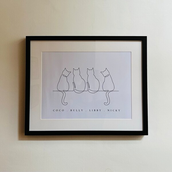 3 Cat Owner Wall Decor, 3 Cats Line Drawing Wall Art, Personalised Cat ...