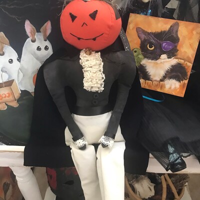 Primitive Halloween Dracula Vampire Pumpkin Man, the Count dapper Dave ...