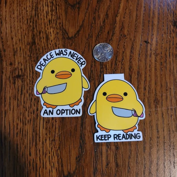 Chick Duck With Knife Magnetic Bookmark, Duck Meme Bookmarks, Handmade ...