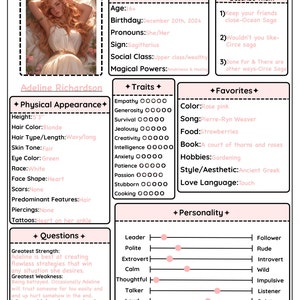 Character Profile || Digital or Printable Original Character Profile ...