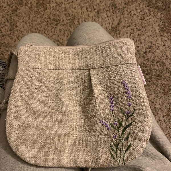Linen Crossbody Purse, Embroidered Thick Linen Bag, Flax Bag With ...