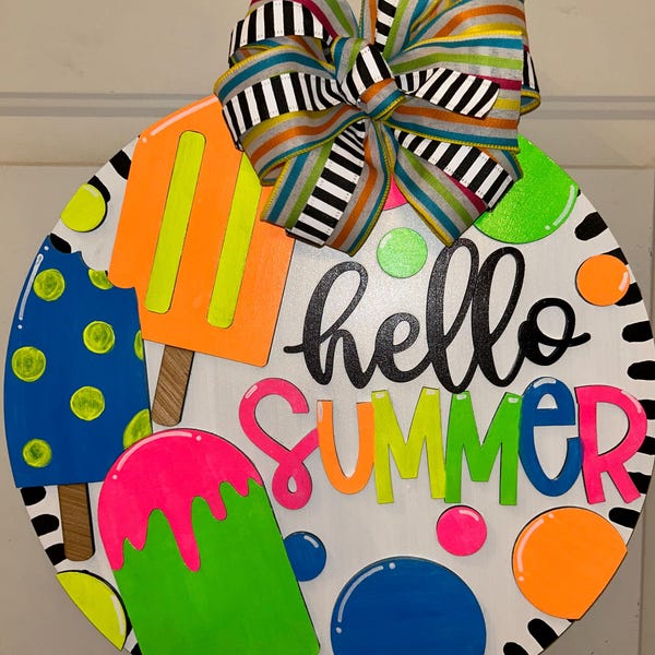 Hello Summer Popsicle and Dots Door Hanger Blank | Summer Door Hanger ...