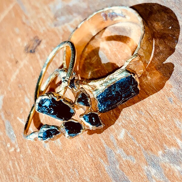 Solid Gold Boho Hippie Wedding Set| Raw Stone Engagement Ring| Handmade ...