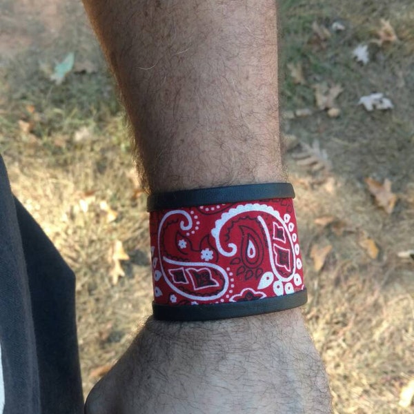 Bandana & Black Leather Wrist Band - Color Choice - Etsy