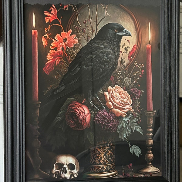 Gothic Crow, Raven, Skull, Flowers & Candles / Poster, Print, Wall Art ...