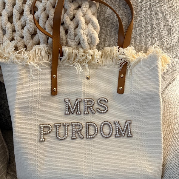 Custom Bride Tote, Pearl Bride Bag, Bachelorette Party Tote, Honeymoon ...