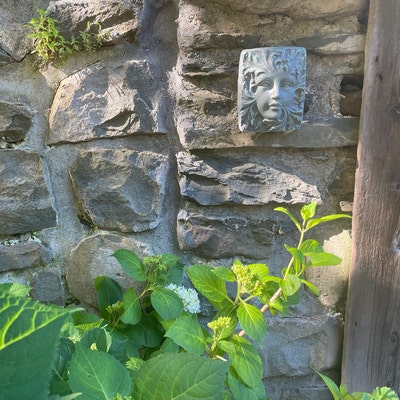 Green Woman Face Goddess, Green Man Face, Hanging Plaque, Garden Face ...