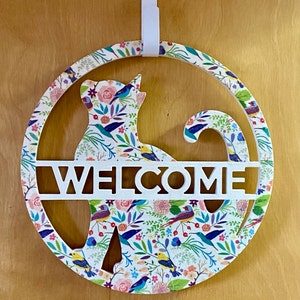 Cat Door Hanger, Cat Welcome Sign, Cat Home Decor, Custom Wreath Sign ...