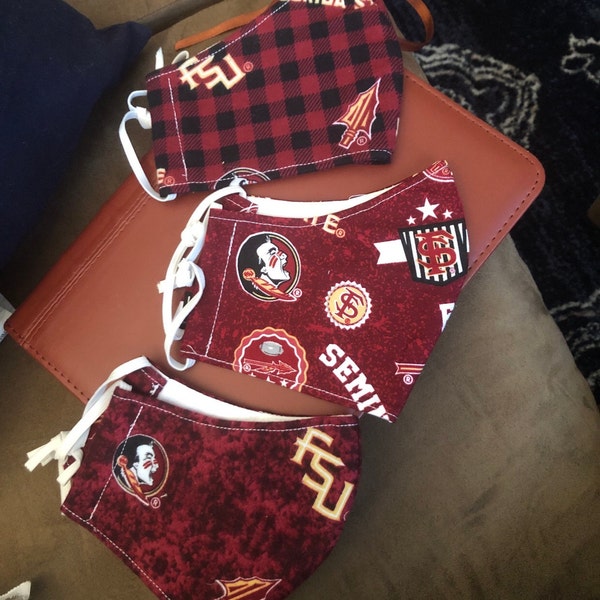 FSU Seminoles Cotton Flannel Fabric Face Masks. Washable, Double Layer ...