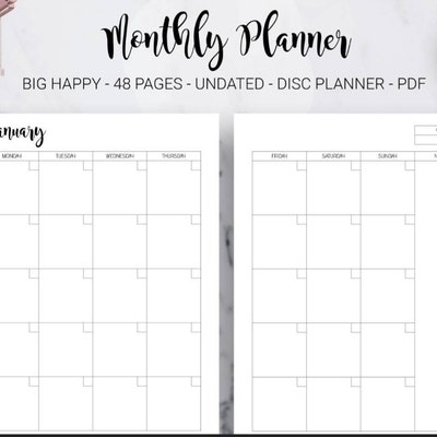 Monthly Planner Undated Month on Two Pages Monthly Calendar Inserts ...
