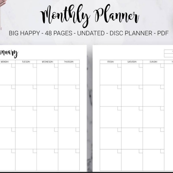 Monthly Planner Undated Month on Two Pages Monthly Calendar Inserts ...