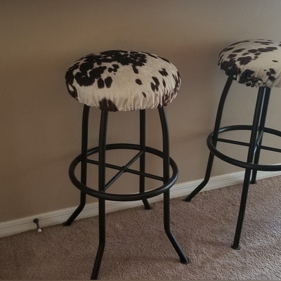 Rustic Cow Print Round Bar Stool Cover, Kitchen Stool Slipcover ...