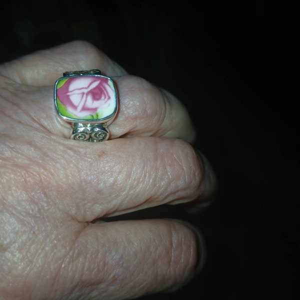 Size 7 Broken China Jewelry Old Country Roses Backstamp Sterling Ring ...