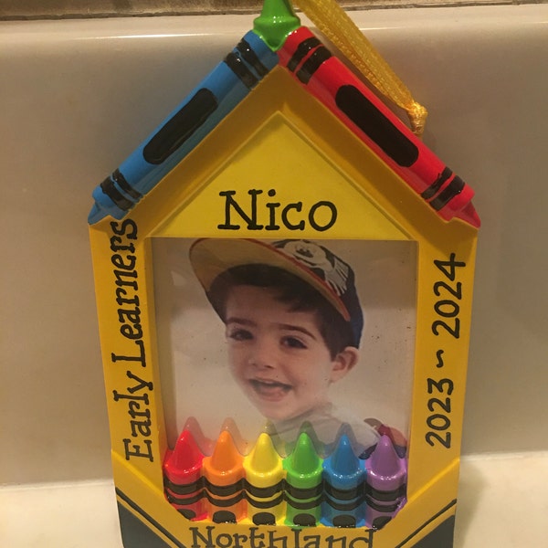 Crayon Picture Frame School Grades Personalized Christmas Ornament-prek ...