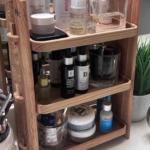 Rustic 3-tier Wooden Display Stand – 40cm Shelf for Kitchen, Vanity or ...
