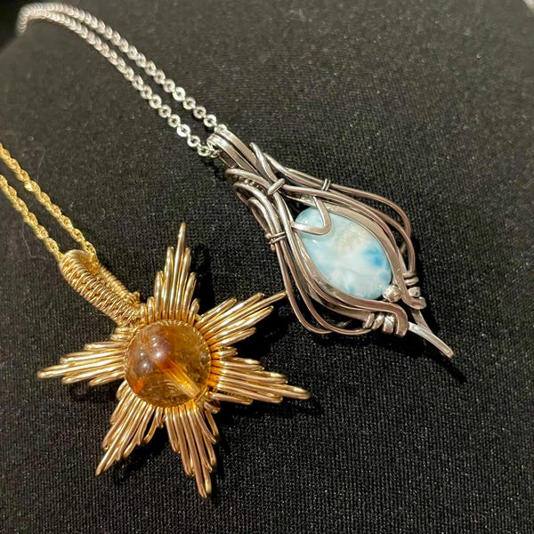 SUN Carnelian Citrine 14k Gold Filled Wire Wrapped Pendant Sunshine ...