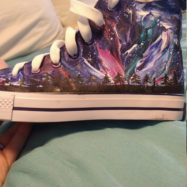 Custom Northern Lights Shoes, Aurora Borealis Sneakers, Treeline Shoe ...