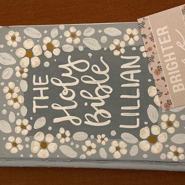 Painted Blue Flower Bible, Floral Bible With Custom Name, Blue ESV ...