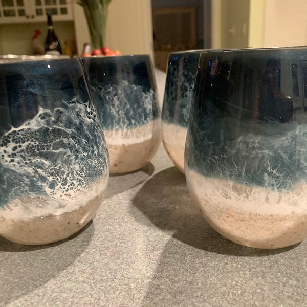 Hand Poured Resin Art Coffee Mug: Beach Sand & Shell Glassware - Etsy