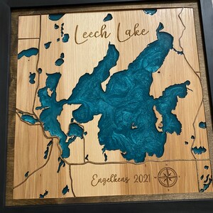 Custom Resin Lake Inlaid Compass Map/ Custom Any Lake Map/ Resin Lake ...