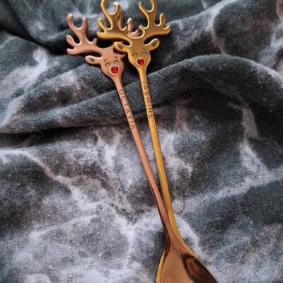 Personalised Reindeer Shaped Hot Chocolate Spoon - Etsy UK