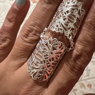 Simple Designer Ring, Full Finger Ring, 925 Silver Handmade Long Midi ...