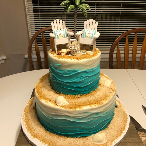 Beach Wedding Cake Topper for 8 Inch Tier Attached Base Handmade ...