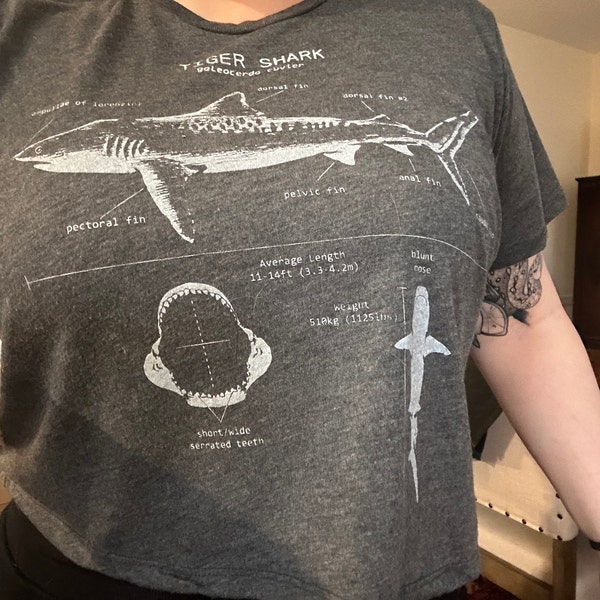 Tiger Shark Anatomy Crop Top, Shark Crop Top, Gifts for Girlfriend ...