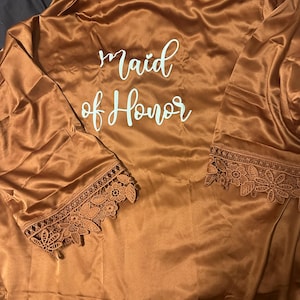 SALE Bridal Robe, Burnt Orange Robes, Satin Bridal Robe, Silky ...
