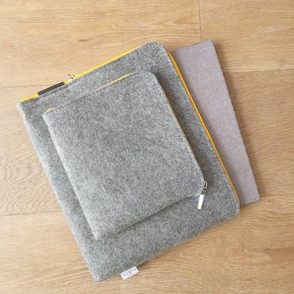 FELT LAPTOP SLEEVE Yellow Zipper Gray Felt MacBook Cover Corner Zipper ...