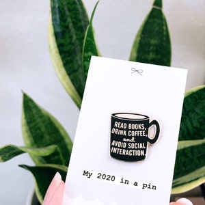 Coffee Lover Pin Antisocial Enamel Pin Books and Coffee - Etsy