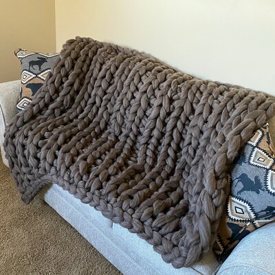 Chunky Knit Blanket, Blanket, Super Chunky Blanket, Giant Knit Blanket ...