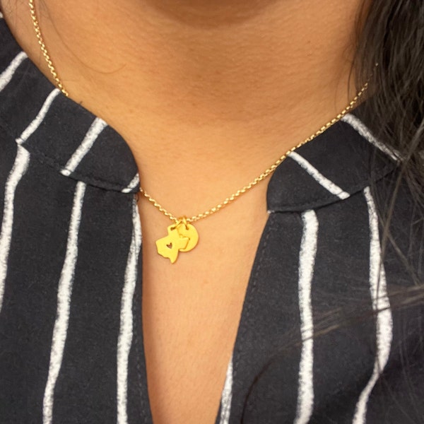Gold Texas State Charm With Heart and Initial Necklace, Gold Filled ...