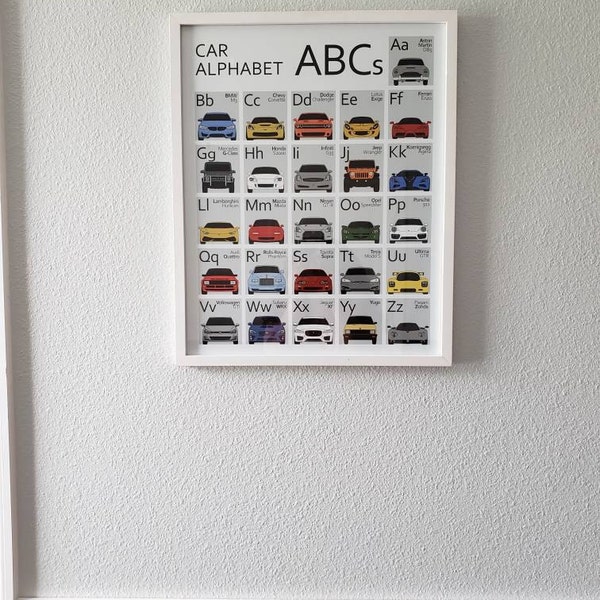 Car Nursery ABC Alphabet Car Poster Print Wall Art for Babies and Kids ...