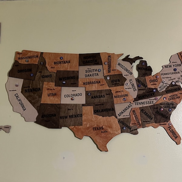 USA Push Pin Map Travel Gift - Wood US Travel Map Pin Board - United ...