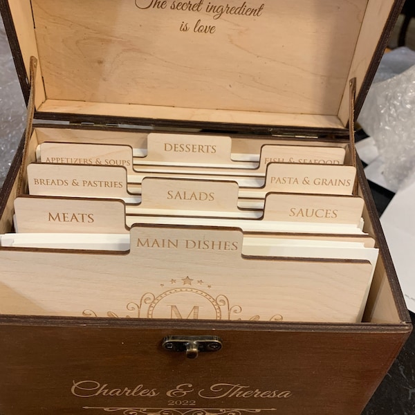 Personalized Wedding Recipe Box Bridal Shower Gift for Couple Wooden ...