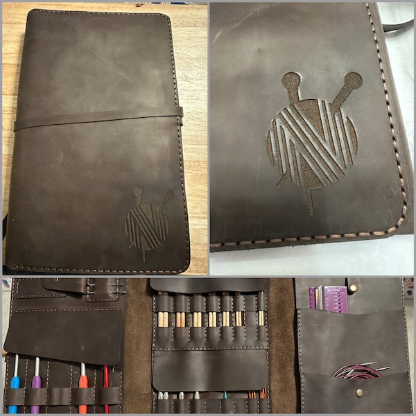 Leather Knitting Needle Organizer: Handmade Case for Circular Needles ...